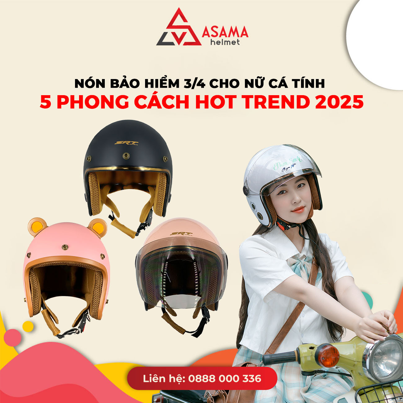Nón bảo hiểm 3/4 cho nữ ấn tượng: 5 xu hướng hot trend 2025