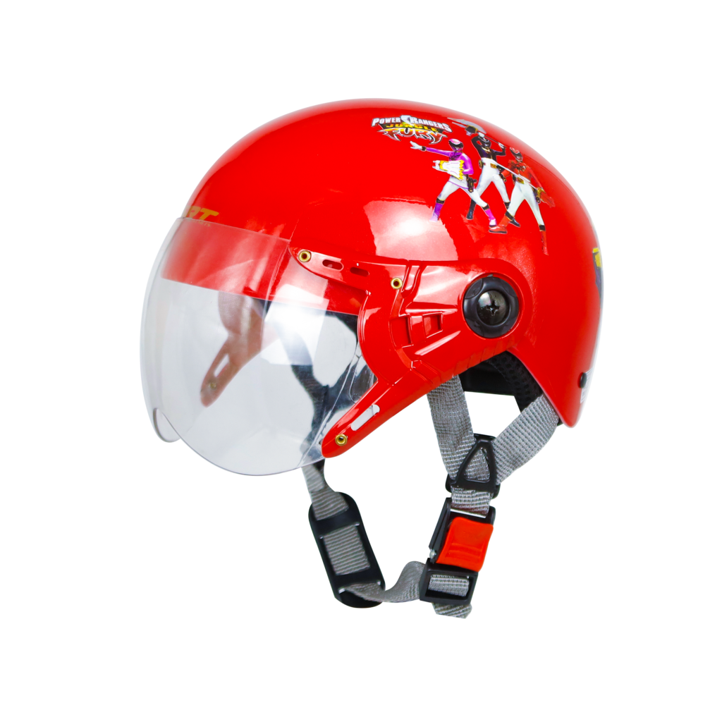 Mũ bảo hiểm trẻ em có kính tem đỏ đậm | ASAMA Helmet